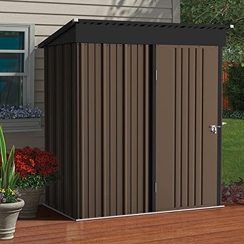 LEMBERI 5x3 FT Outdoor Storage Shed,Tool Garden Metal Sheds with Lockable Door,Outside Waterproof Galvanized Steel Storage House for Backyard Garden, Patio, Lawn