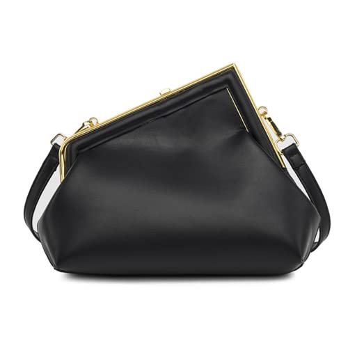 Women Shoulder Bags Crossbody Bag PU Leather Hobo Handbags Clutch Purse with Metal Clasp Closure-Black