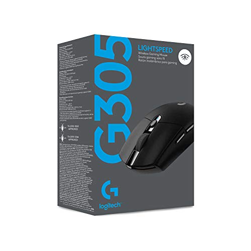 Logitech G305 LIGHTSPEED Wireless Gaming Mouse, Hero 12K Sensor, 12,000 DPI, Lightweight, 6 Programmable Buttons, 250h Battery Life, On-Board Memory, PC/Mac - Black