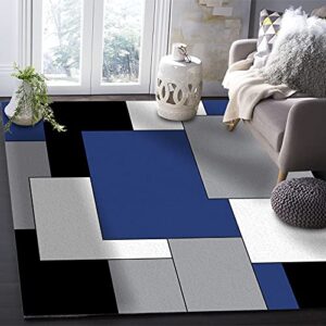 pickme decor outdoor rug 3×5′ area rug for bedroom decor living room decor non-shedding boho carpet runner rug entryway kitchen rugs, navy blue grey black abstract color block home decor bathroom rug