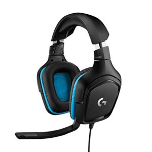 logitech g432 wired gaming headset, 7.1 surround sound, dts headphone:x 2.0, flip-to-mute mic, pc (leatherette) black/blue