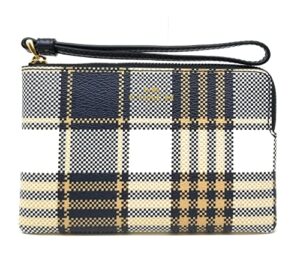 coach women’s corner zip wristlet with garden plaid print (midnight multi)