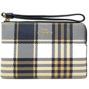 Coach Women's Corner Zip Wristlet With Garden Plaid Print (Midnight Multi)