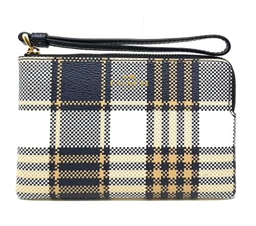 Coach Women's Corner Zip Wristlet With Garden Plaid Print (Midnight Multi)