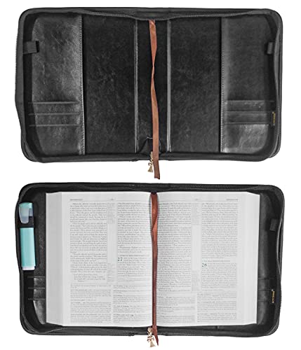 ROTCROSS Bible Cover,Blue Faux Leather Classic Bible Bag,Study Bible Case with 6 Highlighters-Original Design Bible Bag Bible Case for Men Women Father