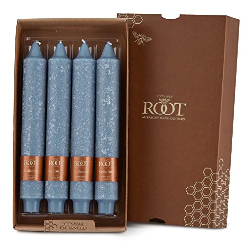 Root Candles Unscented Dinner Candles Beeswax Enhanced Timberline™ Collenette Boxed Candle Set, 9-Inch, Williamsburg Blue, 4-Count