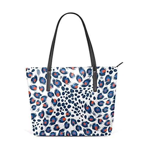 Leopard Print Cheetah Blue & Red Handbags Shoulder Bags Leather Crossbody Handbag for Women Tote Satchel