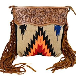 American Darling ADBGZ422A Tan Multi Colored Aztec Purse with Tooled Leather