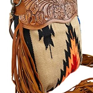 American Darling ADBGZ422A Tan Multi Colored Aztec Purse with Tooled Leather