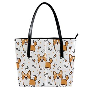 lovely cartoon corgi handbags for women large purses leather tote bag school shoulder bag