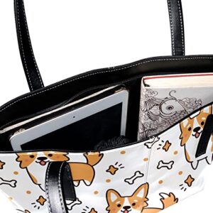 Lovely Cartoon Corgi Handbags for Women Large Purses Leather Tote Bag School Shoulder Bag