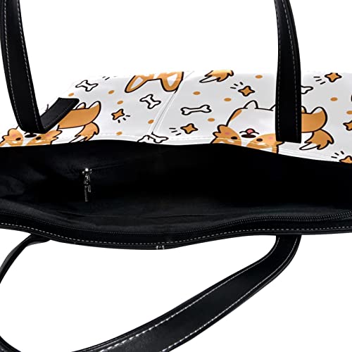 Lovely Cartoon Corgi Handbags for Women Large Purses Leather Tote Bag School Shoulder Bag