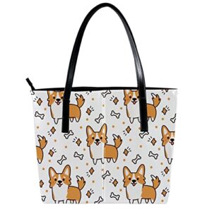 Lovely Cartoon Corgi Handbags for Women Large Purses Leather Tote Bag School Shoulder Bag