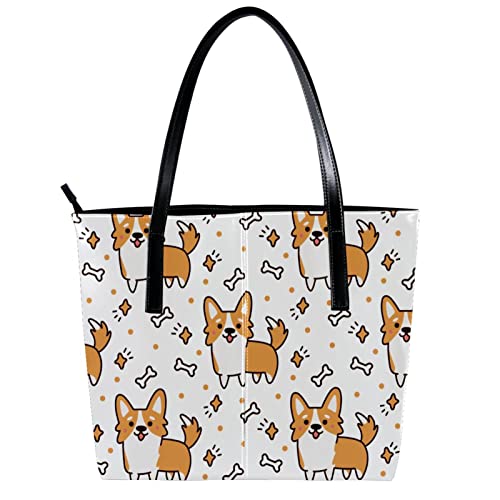 Lovely Cartoon Corgi Handbags for Women Large Purses Leather Tote Bag School Shoulder Bag