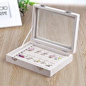 Boewill Velvet Jewelry Box for Women with Clear Lid Removable Compartment For Rings, Earrings, Necklaces