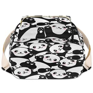 Cute Panda Animal Backpack Purse for Women, Panda Print Pattern PU Leather Small Mini Backpack Casual Daypack Shoulder Bookbag for Teens Girls Kids