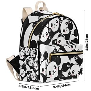 Cute Panda Animal Backpack Purse for Women, Panda Print Pattern PU Leather Small Mini Backpack Casual Daypack Shoulder Bookbag for Teens Girls Kids