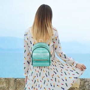 AUUXVA Teal Turquoise Backpack Purse for Women, Green Painted Wood Background PU Leather Small Mini Backpack Casual Daypack Shoulder Bookbag for Teens Girls Kids