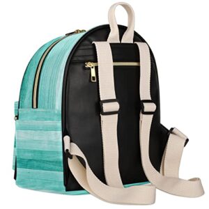 AUUXVA Teal Turquoise Backpack Purse for Women, Green Painted Wood Background PU Leather Small Mini Backpack Casual Daypack Shoulder Bookbag for Teens Girls Kids