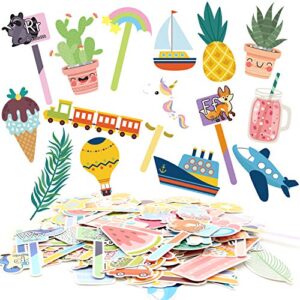 youngever 139 pieces bookmarks, kids bookmarks with 8 themes, car boat plane train unicorn cactus animal alphabet cold drinks ice cream dessert fruit