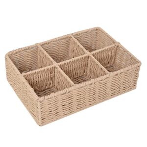 zerodeko rattan divided basket storage box: woven wicker seagrass storage basket khaki rattan compartment bin makeup organizer multipurpose storage container for makeup small items