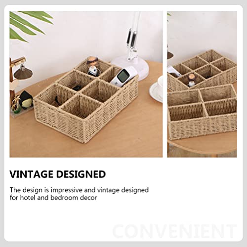 Zerodeko Rattan Divided Basket Storage Box: Woven Wicker Seagrass Storage Basket Khaki Rattan Compartment Bin Makeup Organizer Multipurpose Storage Container for Makeup Small Items