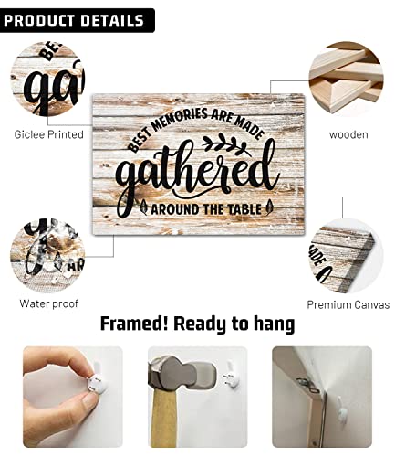 Farmhouse Dinning Room Wall Art Gather Signs for Home Decor Accessories Motivational Saying Quotes Canvas Pictures Poster for Kitchen Decorations 12x16”, Rustic Wood Grain Prints Painting Artwork