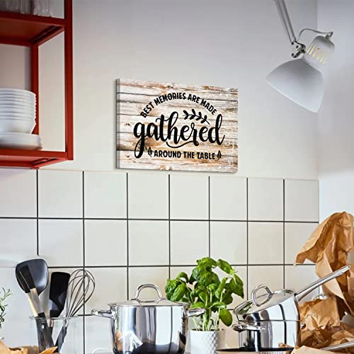 Farmhouse Dinning Room Wall Art Gather Signs for Home Decor Accessories Motivational Saying Quotes Canvas Pictures Poster for Kitchen Decorations 12x16”, Rustic Wood Grain Prints Painting Artwork