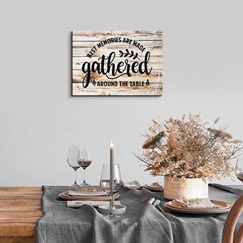 Farmhouse Dinning Room Wall Art Gather Signs for Home Decor Accessories Motivational Saying Quotes Canvas Pictures Poster for Kitchen Decorations 12x16”, Rustic Wood Grain Prints Painting Artwork