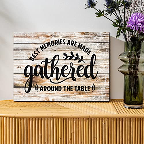 Farmhouse Dinning Room Wall Art Gather Signs for Home Decor Accessories Motivational Saying Quotes Canvas Pictures Poster for Kitchen Decorations 12x16”, Rustic Wood Grain Prints Painting Artwork