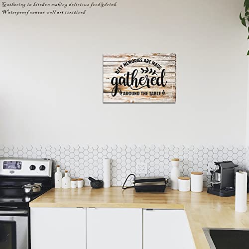 Farmhouse Dinning Room Wall Art Gather Signs for Home Decor Accessories Motivational Saying Quotes Canvas Pictures Poster for Kitchen Decorations 12x16”, Rustic Wood Grain Prints Painting Artwork