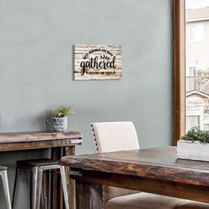 Farmhouse Dinning Room Wall Art Gather Signs for Home Decor Accessories Motivational Saying Quotes Canvas Pictures Poster for Kitchen Decorations 12x16”, Rustic Wood Grain Prints Painting Artwork