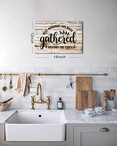 Farmhouse Dinning Room Wall Art Gather Signs for Home Decor Accessories Motivational Saying Quotes Canvas Pictures Poster for Kitchen Decorations 12x16”, Rustic Wood Grain Prints Painting Artwork