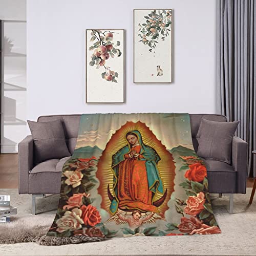 Our Lady of Guadalupe Fleece Blanket Throw Blanket, Ultra-Soft Cozy Micro Fleece Blanket for Sofa, Couch, Bed, Camping, Travel, & Car Use-All Seasons Suitable50 X40