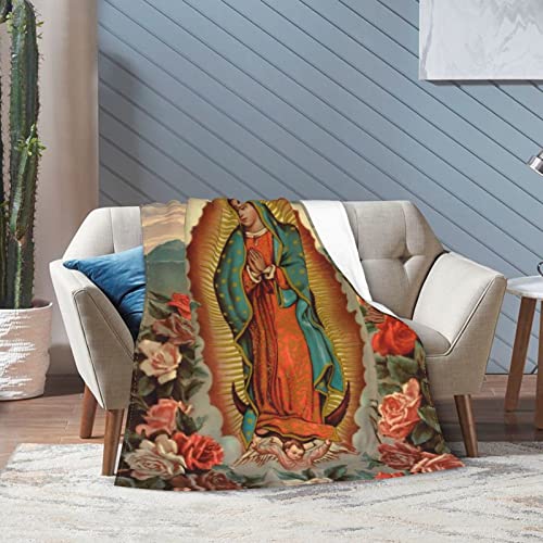 Our Lady of Guadalupe Fleece Blanket Throw Blanket, Ultra-Soft Cozy Micro Fleece Blanket for Sofa, Couch, Bed, Camping, Travel, & Car Use-All Seasons Suitable50 X40