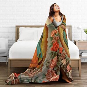 Our Lady of Guadalupe Fleece Blanket Throw Blanket, Ultra-Soft Cozy Micro Fleece Blanket for Sofa, Couch, Bed, Camping, Travel, & Car Use-All Seasons Suitable50 X40