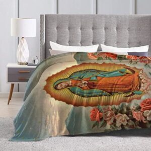 Our Lady of Guadalupe Fleece Blanket Throw Blanket, Ultra-Soft Cozy Micro Fleece Blanket for Sofa, Couch, Bed, Camping, Travel, & Car Use-All Seasons Suitable50 X40