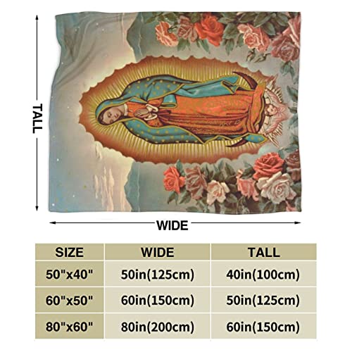 Our Lady of Guadalupe Fleece Blanket Throw Blanket, Ultra-Soft Cozy Micro Fleece Blanket for Sofa, Couch, Bed, Camping, Travel, & Car Use-All Seasons Suitable50 X40