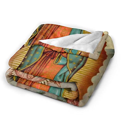 Our Lady of Guadalupe Fleece Blanket Throw Blanket, Ultra-Soft Cozy Micro Fleece Blanket for Sofa, Couch, Bed, Camping, Travel, & Car Use-All Seasons Suitable50 X40