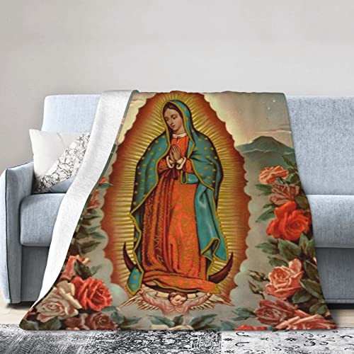 Our Lady of Guadalupe Fleece Blanket Throw Blanket, Ultra-Soft Cozy Micro Fleece Blanket for Sofa, Couch, Bed, Camping, Travel, & Car Use-All Seasons Suitable50 X40