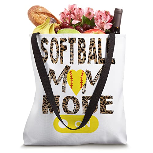 Softball Mom Mode On Proud Sports Fans Leopard Print Heart Tote Bag