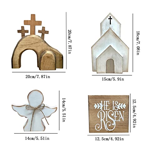 Jesus Tomb Easter Tray Bundle Kit, Wooden Easter Jesus Sign Tiered Tray Decorations, He is Risen Easter Tiered Tray Decor Farmhouse Rustic Tiered Tray Items, Easter Decor for Home Office (Set of 4)