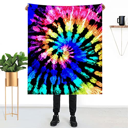 Boho Tie Dye Blanket 60" x 80" Hippie Rainbow Mandala Spiral Rainbow Super Soft Bedding Fleece Throw Blanket Luxury Bed Blanket Sofa Living Room Bedroom Warm Lightweight for Kid Baby Adults