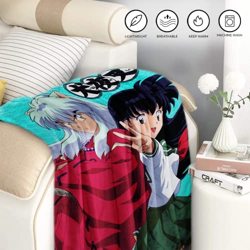 JUST FUNKY Inuyasha Fleece Throw Blanket | 45” x 60” Inches | Featuring Half Dog Demon and Half Human Inuyashaand Kagome | Bed Couch Decor | Officially Licensed