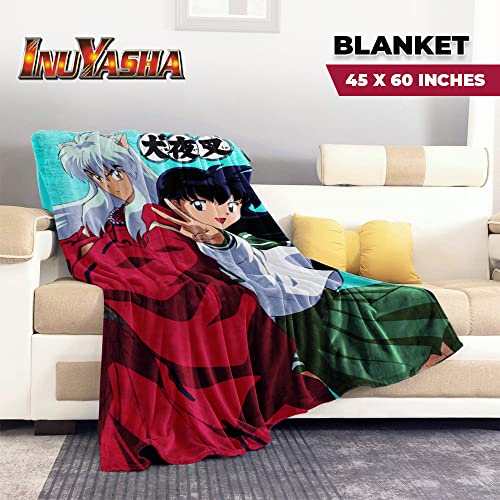 JUST FUNKY Inuyasha Fleece Throw Blanket | 45” x 60” Inches | Featuring Half Dog Demon and Half Human Inuyashaand Kagome | Bed Couch Decor | Officially Licensed