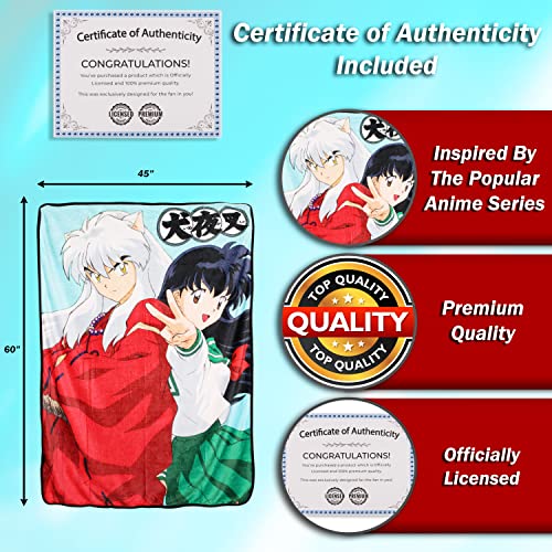 JUST FUNKY Inuyasha Fleece Throw Blanket | 45” x 60” Inches | Featuring Half Dog Demon and Half Human Inuyashaand Kagome | Bed Couch Decor | Officially Licensed