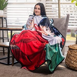 JUST FUNKY Inuyasha Fleece Throw Blanket | 45” x 60” Inches | Featuring Half Dog Demon and Half Human Inuyashaand Kagome | Bed Couch Decor | Officially Licensed