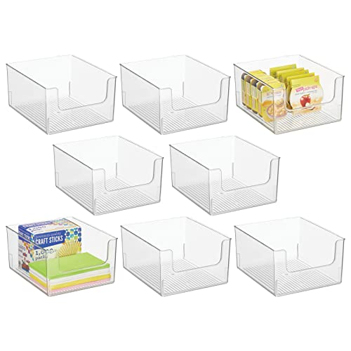 mDesign Modern Plastic Open Front Dip Storage Organizer Bin Basket for Household Organization - Shelves, Cubby, Cabinet, and Closet Organizing Decor - Ligne Collection - 8 Pack - Clear