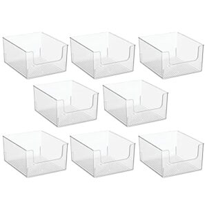 mDesign Modern Plastic Open Front Dip Storage Organizer Bin Basket for Household Organization - Shelves, Cubby, Cabinet, and Closet Organizing Decor - Ligne Collection - 8 Pack - Clear