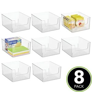 mDesign Modern Plastic Open Front Dip Storage Organizer Bin Basket for Household Organization - Shelves, Cubby, Cabinet, and Closet Organizing Decor - Ligne Collection - 8 Pack - Clear